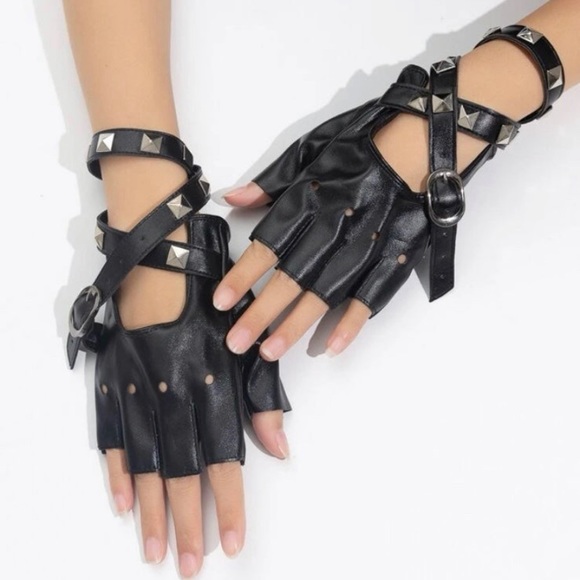 Accessories | Y2k Emo Gloves Goth Aesthetic Custom Black Rockstar ...